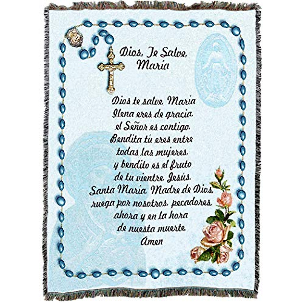 Pure Country Weavers Hail Mary Prayer with Rosary Beads Blanket Spanish - Ave Maria - Religious Gift Tapestry Throw Woven from Cotton - Made in The USA (72x54)