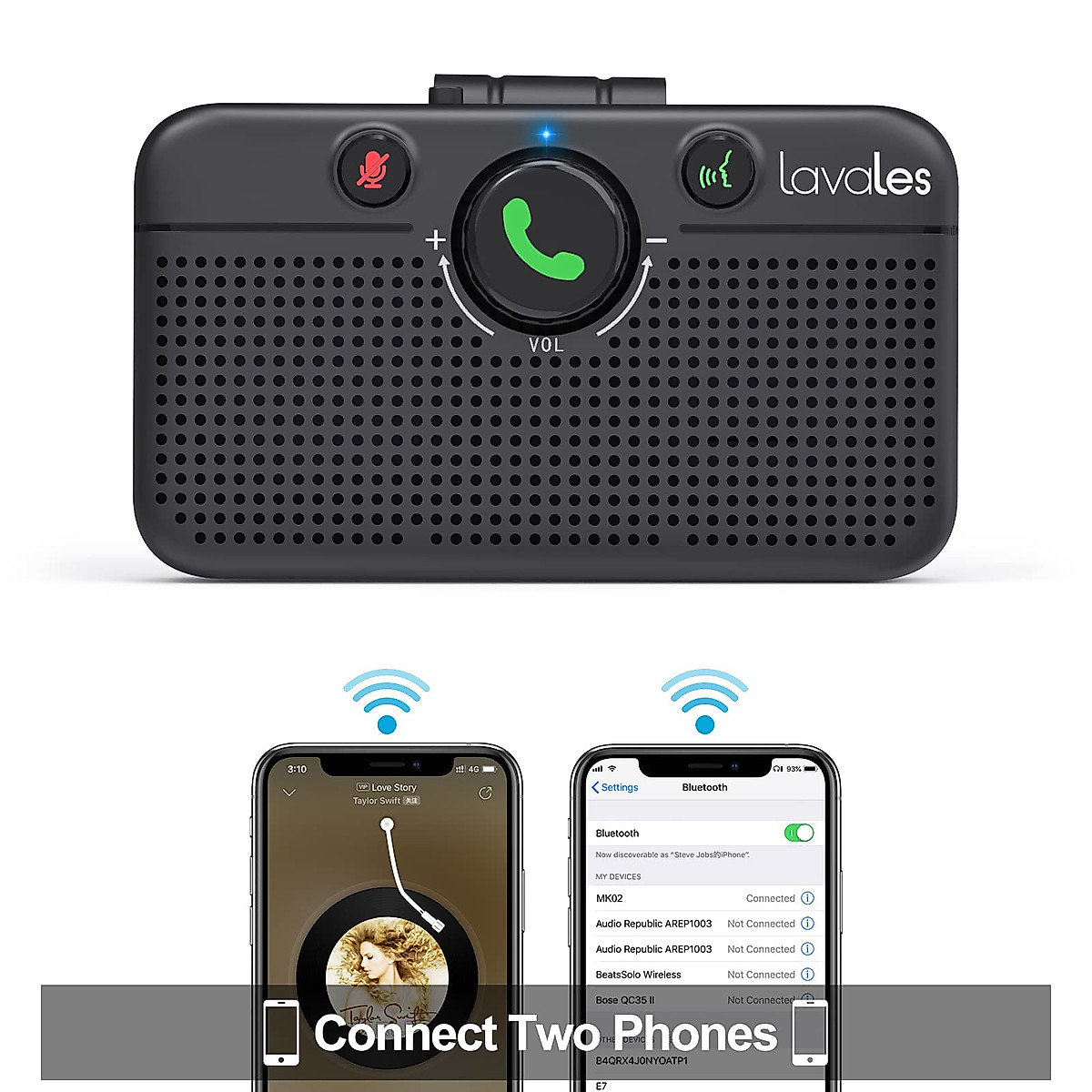 Lavales Car Bluetooth 5.3 Speaker, Handsfree Bluetooth Car kit for Cell Phone, Support Siri Google Voice Assistant/Motion AUTO ON, Car Phone Speakerphone with Visor Clip