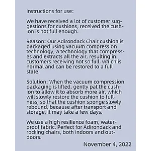 VOQNIS Indoor Outdoor Adirondack Chair Cushion, Patio Rocking Chairs Cushions, Waterproof Sun Protection (Grey)