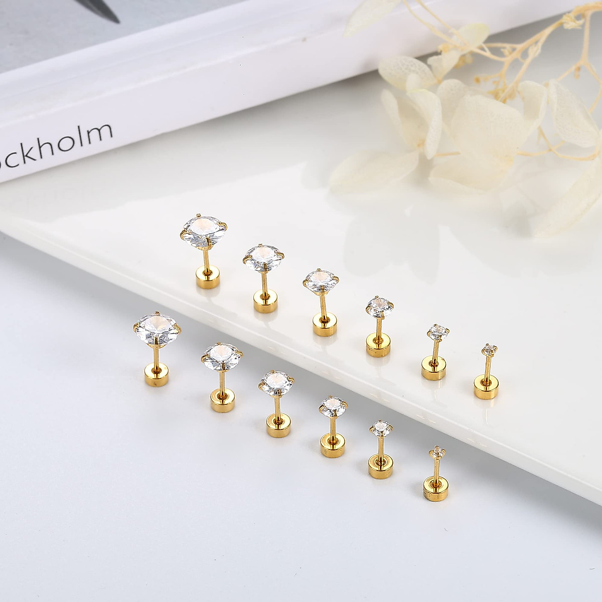 FASACCO 20G Flat Back Cartilage Earrings Hoop Stud Helix Earrings 14K Gold Plated Mini Small Hoop Earrings Flatback Stud Earrings