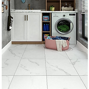 FunStick White Peel and Stick Flooring Tiles Waterproof 12 x 12 Inch 15 Pack Removable Marble Vinyl Flooring Peel and Stick Floor Tile Bathroom Floor Vinyl Sticker Tiles for Kitchen Bedroom Flooring