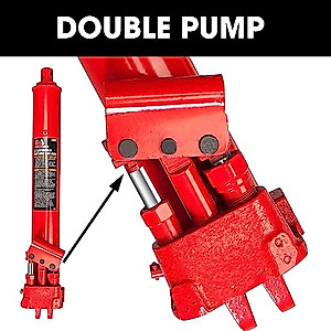 Yellow Jacket AS30808 Hydraulic Long Ram Jack with Double Piston Pump and Clevis Base (Fits: Garage/Shop Cranes, Engine Hoists, and More): 8 Ton (16,000 lb) Capacity, Red