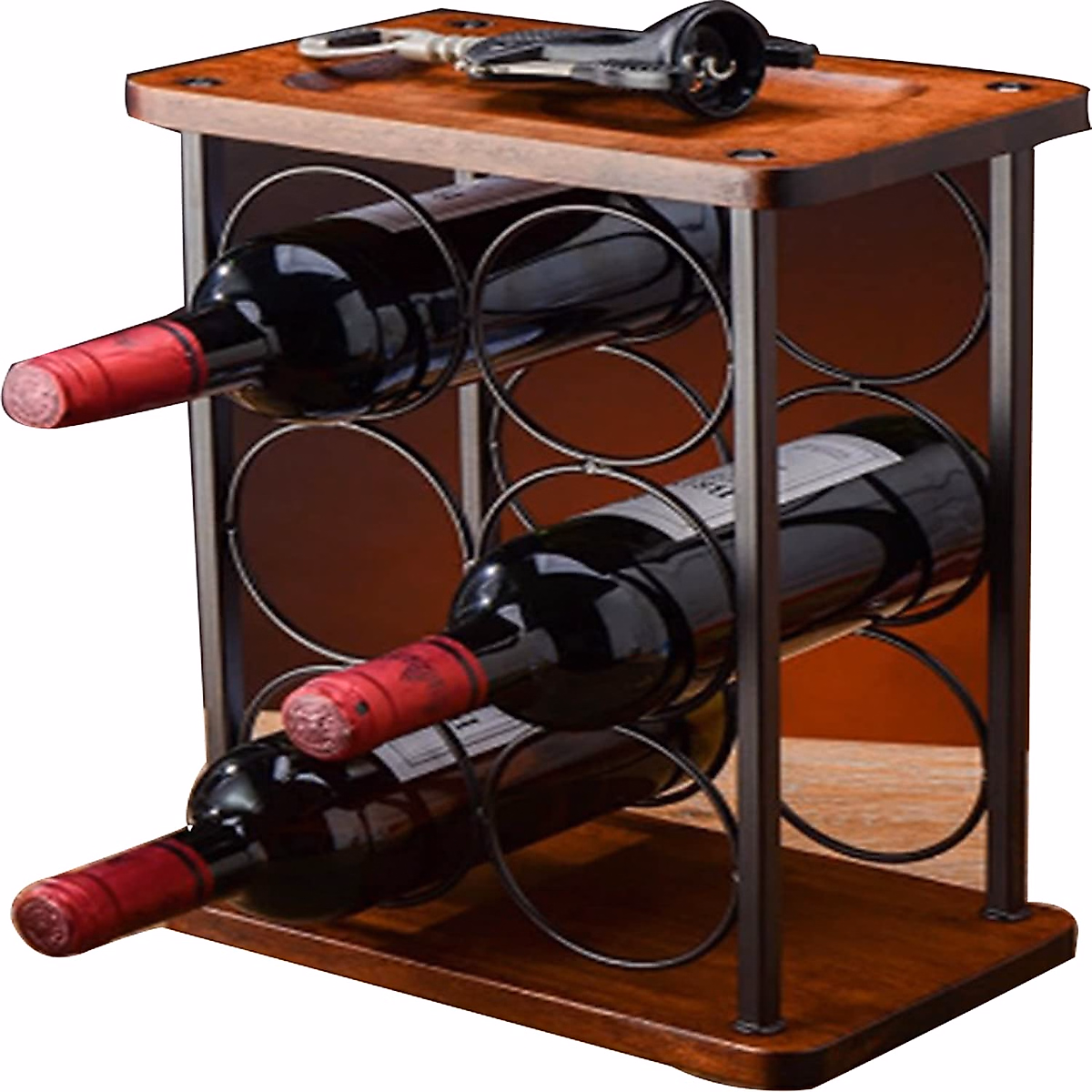 Fadak Wine Rack with Glass Stand, Countertop Wine Rack, Wooden Wine Rack with Trays, Perfect Home Decor & Kitchen Storage Rack, etc. (A)