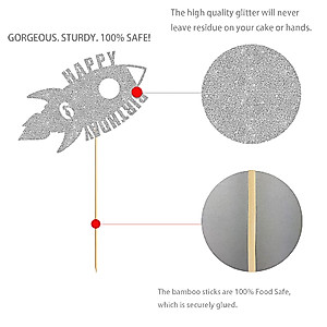 Silver Rocket 6th Birthday Cake Topper, Glitter Boy Girl Space 6 Years Birthday Party Decoration