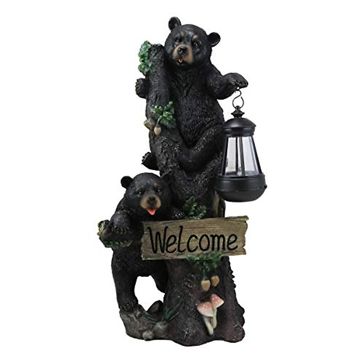 Ebros Climbing Black Bear Cubs Garden Light Statue Figurine Solar LED Lantern Light Welcome Sign Guest Greeter Decor for Patio Poolside Garden Home