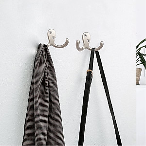 MsBong 10pcs Coat Hooks Hardware, Wall Hooks Heavy Duty Hooks for Hanging Coats Double No Rust Hooks Wall Mounted for Key, Towel, Bags, Cup, Hat (Silvery)