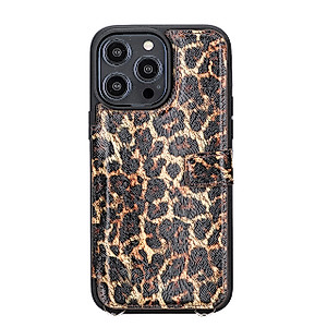 Venito Fermo Leather Wallet Case Compatible with iPhone 14 Pro Max Crossbody Case - Extra Secure with RFID Blocking (Leopard Pattern)