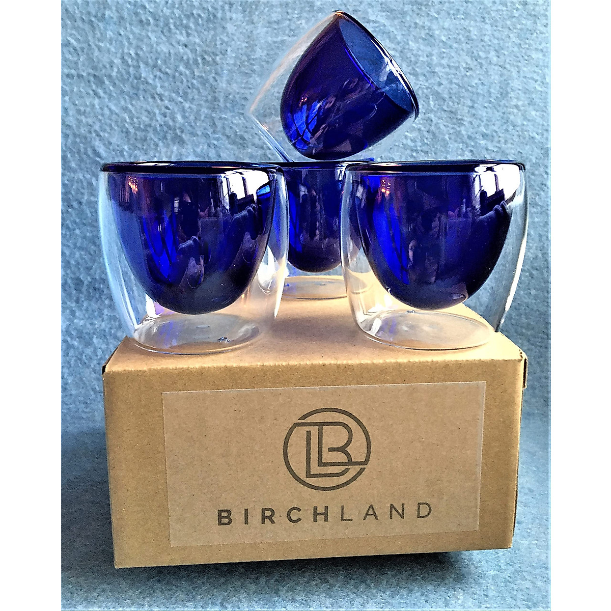 Birchland Espresso Cups Set of 4, Double Wall Espresso Glass Set of 4, Insulated Shot Glass, Espresso Shot Cups, Insulated Espresso Mugs, 2.7 OZ. (Sea Blue)