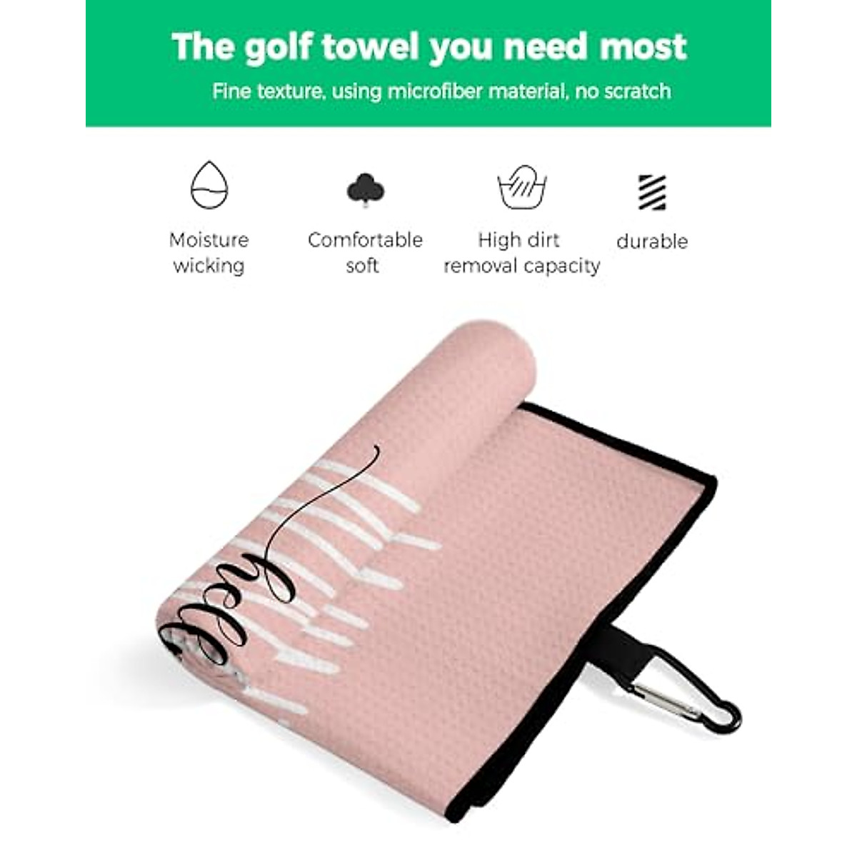 Golf Towel Christmas Winter Word Pink,Waffle Pattern Microfiber Club Cleaner Golf Towels with Carabiner Clip for Women Men Dad,Black White Word Minimalism Art Golf Towel for Golf Bags,24x16in