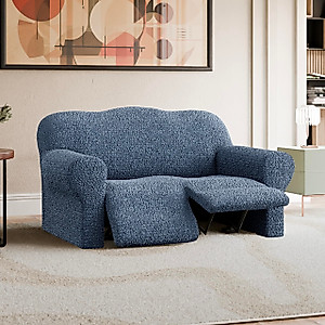 PAULATO BY GA.I.CO. Recliner Loveseat Cover - 2 Seater Recliner Slipcover - Soft Polyester Fabric Slipcover - 1-Piece Form Fit Stretch Furniture Protector - Mille Righe - Blue (Recliner Cover)