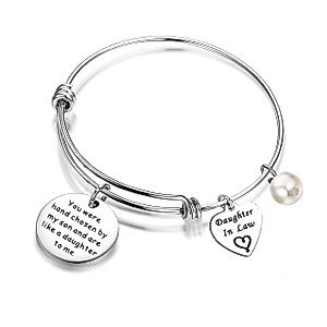 FEELMEM Daughter-in-Law Bracelet You Were Hand Chosen By My Son And Are Like A Daughter To Me Bangle Bracelet Gift for Daughter In Law (silver)