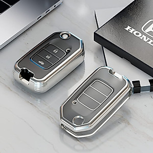 SANRILY Soft Transparent Frosted Flip Key Fob Cover for Honda Odyssey Civic Fit CR-V XR-V BR-V Jade Accord Vezel Pilot Crider Keyless Key Case with Keychain Black