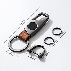 Gkeygo Carabiner Keychain, Key Chains for Car Key with 2 Key Rings and Anti-Lost D-Ring, Multifunctional Keychains for Men and Women – Grey(Brown Leather)