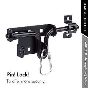 SANKINS Slide Bolt Gate Latch,Sliding Bolt Door Lock with Padlock Hole, Heavy Duty Hardware Gate Latch for Wooden Fence,shed Door,Yard Door,Barn Door,Outdoor Latch| Solid Thickened Steel,Black