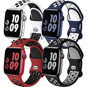 Adorve Compatible with Apple Watch Band 45mm 44mm 42mm SE iWatch Ultra Series 8 7 6 5 4 3 2 1 for Women Men, Breathable Sport Silicone Replacement Strap, Blue White/White Black/BlackGray/RedBlack, M/L