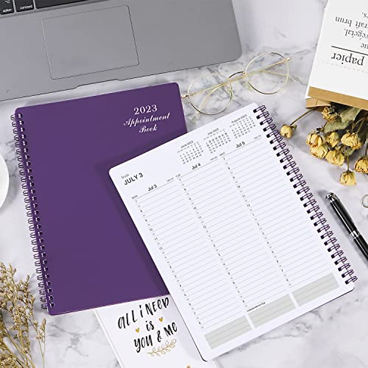 2023 Weekly Appointment Book & Planner - 2023 Daily Hourly Planner with Twin-Wire Binding, 8" x 10", Appointment Book from January 2023- December 2023, Hourly Interval, Lay - Flat, Round Corner, Thick Paper - Purple