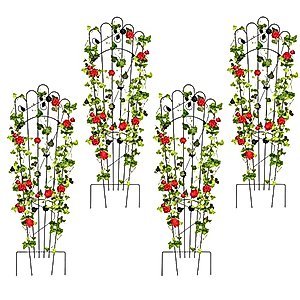 XYADX Metal Detachable Trapezoidal Garden Trellis for Climbing Plants Outdoor 60 Inches Sturdy Patio Plant Support for Indoor Plants Trellis for Rose, Vegetable Flower, Backyard Pack of 4 - Black