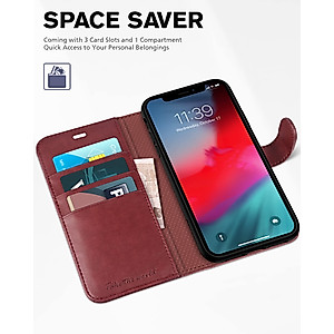 TUCCH Case Wallet for iPhone XR, Kickstand RFID Blocking Credit Card Slot PU Leather Folio Phone Cover with Wireless Charging [Shockproof TPU Shell] Compatible with iPhone XR 6.1, Dark Red