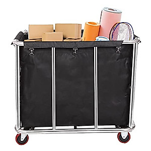 12 Bushels Laundry Cart Commercial/Home,Heavy Duty Large Stainless Steel Rolling Laundry Basket with Wheels，for Laundry Organizer and Storage,260LBS Load (12 Bushels - Black - 8 Tubes)