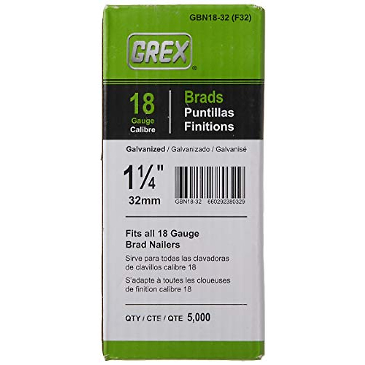 Grex GBN18-32 (F32) 1-1/4 In. 18 Ga. Brad Nails, Galvanized, 5M