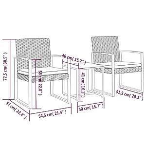 Makastle 3-Piece Patio Bistro Set Outdoor Furniture Set with Cushions PP Wicker Chairs & Table Set, Outdoor Conversation Set for Bistro & Balcony, Dark Gray