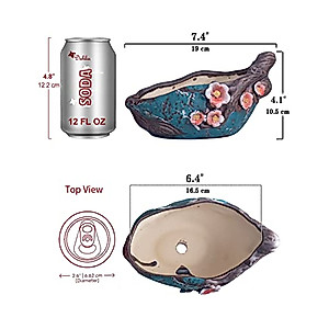 Dahlia 7" Oval Vintage Style Floral Detail Ceramic Succulent Planter/Plant Pot/Flower Pot, Turquoise