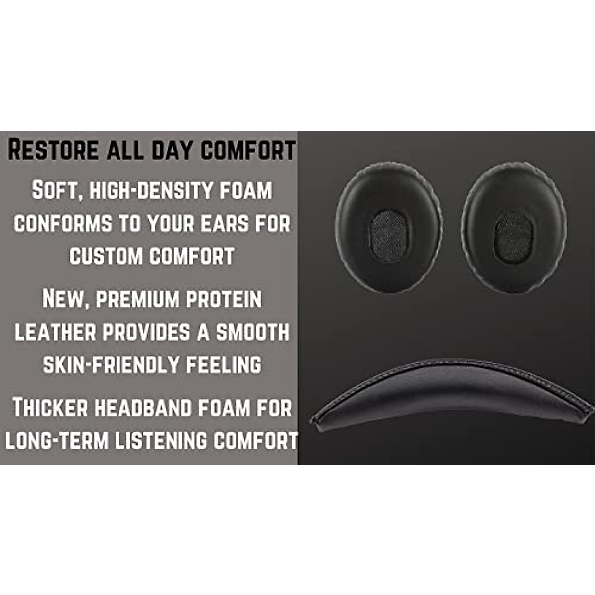 Replacement QC3 Ear Pads/On-Ear Ear Pads and V2 QC3 Headband pad/On-Ear Headband pad Cushion Compatible with Bose QuietComfort 3 (QC3) and Bose On-Ear (OE) Headphones (Black)