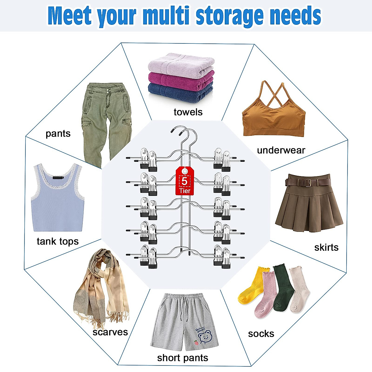 Besslly Pants Skirt Hangers with Clips, 2 Pack Pant Hangers Skirt Hangers Space Saving Closet Hanger Organizer Closet Organizers and Storage