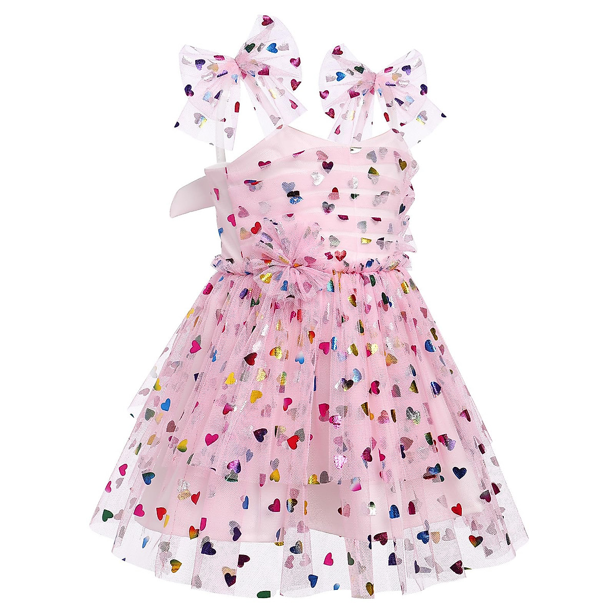 Pageant Dresses for Toddler Girls, Child Kids Flower Birthday Princess Tutu Dress Bow Sleeveless Smoked Dresses for Baby&Toddler Photographs Beach Wedding Christening Outfit Pink heart 3-4T