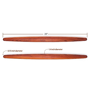 Earlywood French Rolling Pin - Tapered Wooden Rolling Pin for Baking Pizza, Pastry Dough or Pasta - Hard Wood French Roller Baking Pin Made in USA - Jatoba