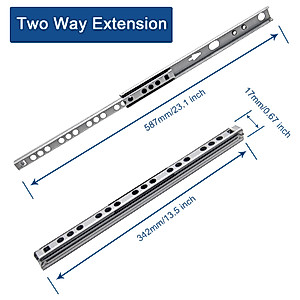 Suiwotin 13.5 Inch Drawer Slides, Metal Drawer Slide, Small Drawer Rails, Ball Bearing Dual Direction Slide Track Rail, Pack of 2 (0.7 inch Wide)