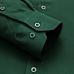 Hi-Tie Hunter Green Long Sleeve Dress Shirts for Men Stretch Solid Woven Button Down Athletic Fit No Iron Shirt 15.5 Neck