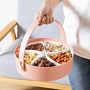 XINGWANG Fruit Trays, Hand-held Snacks and Dried Fruit Storage Boxes, Portable Grid Fruit Boxes, Plastic Sealed Fruit Boxes with Lids, Candy Boxes (Pink)