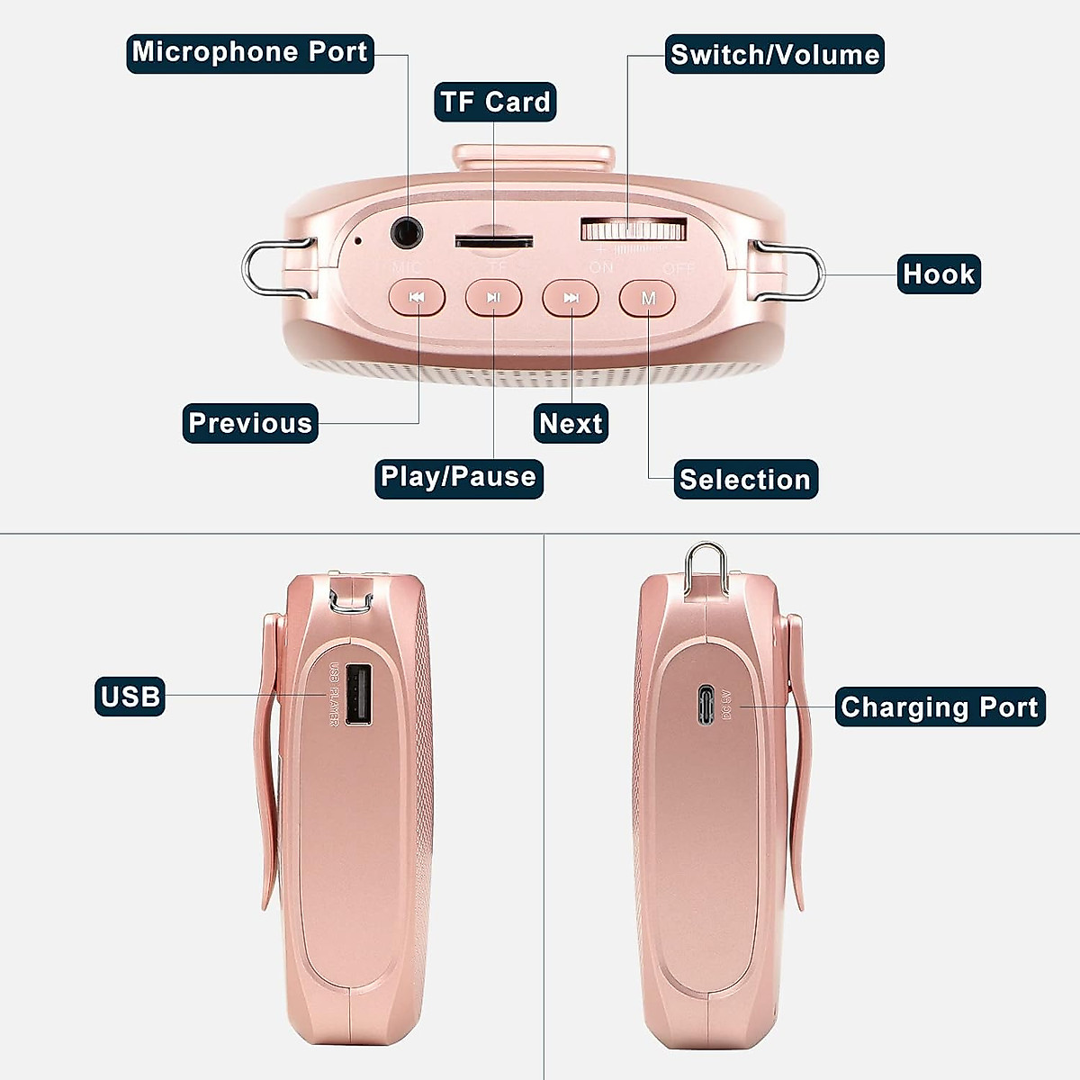 SHIDU Voice Amplifier Teachers,Megaphone Speaker Portable PA System with Microphone Headset(Work of 12hours) Supports MP3 Format Audio for Tour Guides Coaches Yoga Fitness Instructors