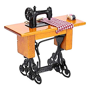Dollhouse Sewing Machine, Fun Educational Toy Dollhouse Furniture Role Play Vintage Sewing Tools for Preschool Baby Girl Toys