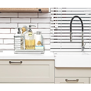 SUNESY Kitchen Sink Caddy for Holding Soap Dispensers & Sponge, Multifunctional Kitchen Sponge Holder with Removable Tray, Rustproof 304 Stainless Steel Kitchen Sink Organizer with Great Storage