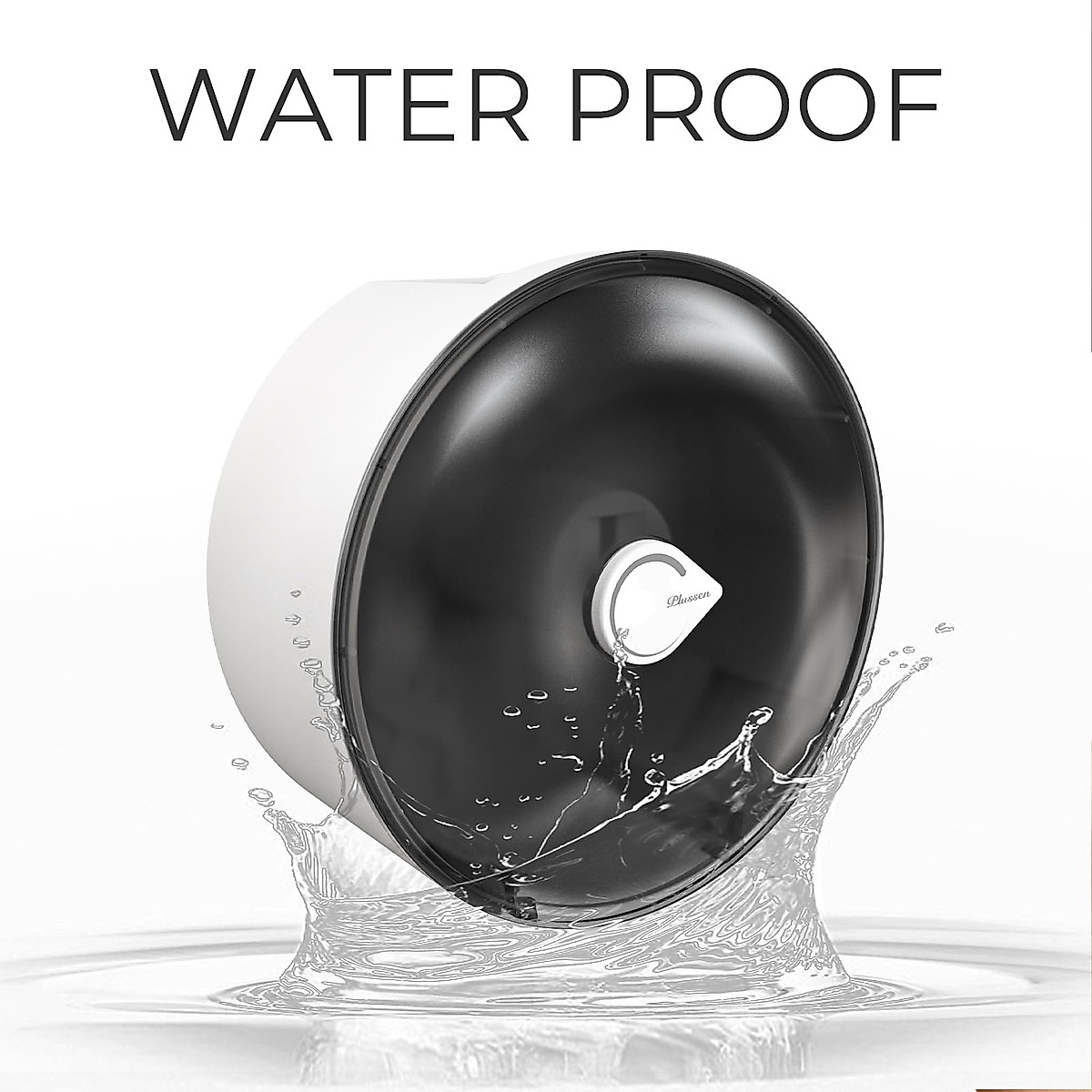 PLUSSEN Toilet Tissue Dispenser Wall Mount, Adhesive No Drilling Jumbo Roll Toilet Paper Towel Dispenser, 9 Inch Single Roll Toilet Paper Dispenser Key Lock, ABS Plastic, Black-PN51023