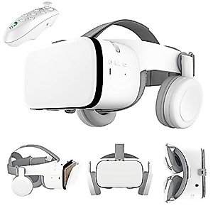 3D VR Virtual Reality Headset, VR Glasses Goggles w/ Bluetooth Headphone [Newest] for iPhone 12 11 Pro Max Mini X R S 8 7 Samsung Galaxy S10 S9 S8 S7 Edge Note/A 10 9 8 + etc 4.7-6.2" Cellphone, White