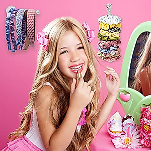 QUPIVA 4Pcs Headband Holder Stand Scrunchie Organizer, Girls Hair Accessories Organizer Storage for Headband Hairband Hair Ties, Acrylic Clear Glitter Adhesive Scrunchy Holder Scrunchie Tower Storage