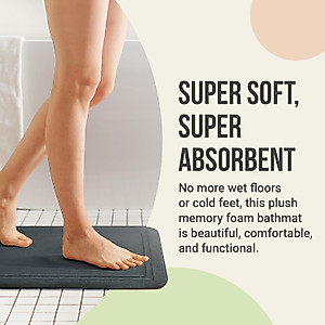 ITSOFT Memory Foam Bath Mat 31x20, Non Slip, Machine Washable, Quick Dry & Absorbent Rugs, Bath Mats for Bathroom Floor, Tub & Shower, Bathroom Rug, Charcoal Gray