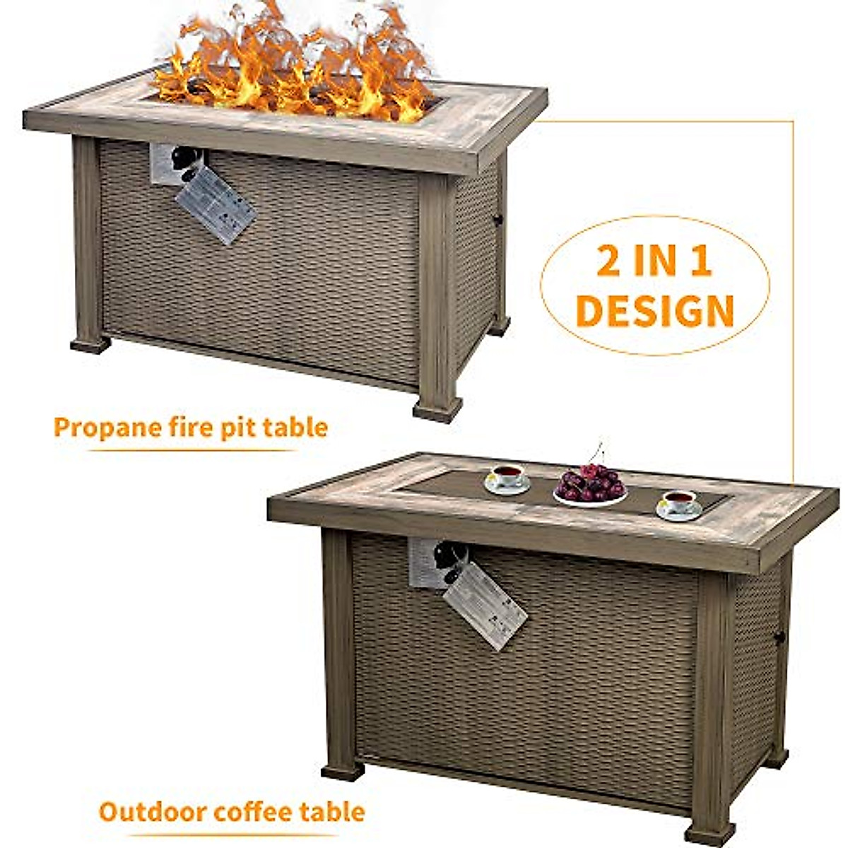 Summerville Propane Gas Fire Fit, 42 inch Outdoor Fire Pits Smokeless ...