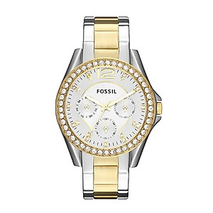 Fossil Women's Riley Quartz Stainless Steel Multifunction Watch, Color: Gold/Silver (Model: ES3204)