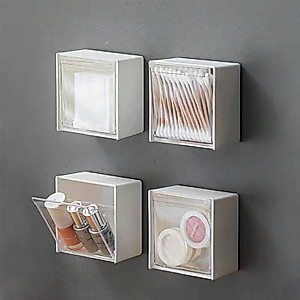 Ellylian Wall Mounted Qtip Holder Canisters for Cotton Swab, Floss, Cotton Ball, Cotton Round PadsWhite Qtip dispenser Qtip Jars with lid for Bathroom