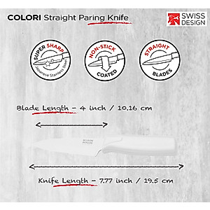 Kuhn Rikon Colori Non-Stick Straight Paring Knife with Safety Sheath, 4 inch/10.16 cm Blade, Marshmallow