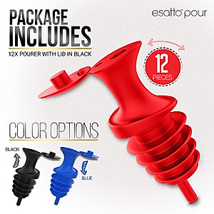 Esatto Pour and Seal, Pourer with Lid – Easy Pouring for Drinks like Spirits and Liquors, Lid for Healthy Practices Keeping Debris and Fruit Flies Away, Professional Bar Tool, Pack of 12 Pieces (Blue)