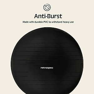 Retrospec Luna Exercise Ball - 55, 65, or 75cm Yoga Ball for Workouts, Stability, Pregnancy - Swish Balance Ball w/Pump for Office & Home Gym