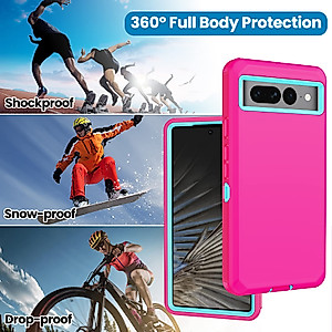 Annymall for Google Pixel 7 Pro Case with 2 Screen Protector,Full Body Shockproof Drop Protection Dustproof Heavy Duty Military Rugged Durable Cover for Google Pixel 7 Pro 6.7" (Pink/Blue)