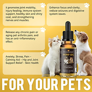 T-RUNHEMP|Hemp Oil for Dogs Cats - Helps Pets Calming Drops Anxiety and Stress Relief, Pain Relief Inflammation, Joint Health Pet's Calming Treat Omega 3, 6, 9 and Vitаmins B, C, E