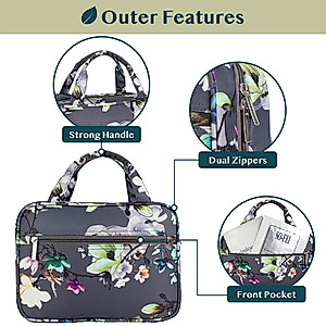 PAVILIA Hanging Toiletry Bag Travel Bag Women Men, Foldable Cosmetic Organizer, Roll up Makeup Bag, Water Resistant Accessories Toiletries, Large Travel Essentials Kit (Grey Floral)