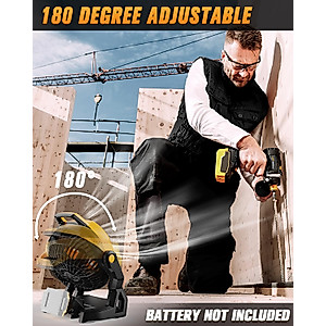 HEINPRO Battery Operated Fan for Dewalt 20V Max Battery with AC Adapter, Up to 650 CFM Portable Fan, Variable Speed Battery Powered Fan Low Noise 30dB Cordless Fan, Jobsite Camping Fan (Only Tool)